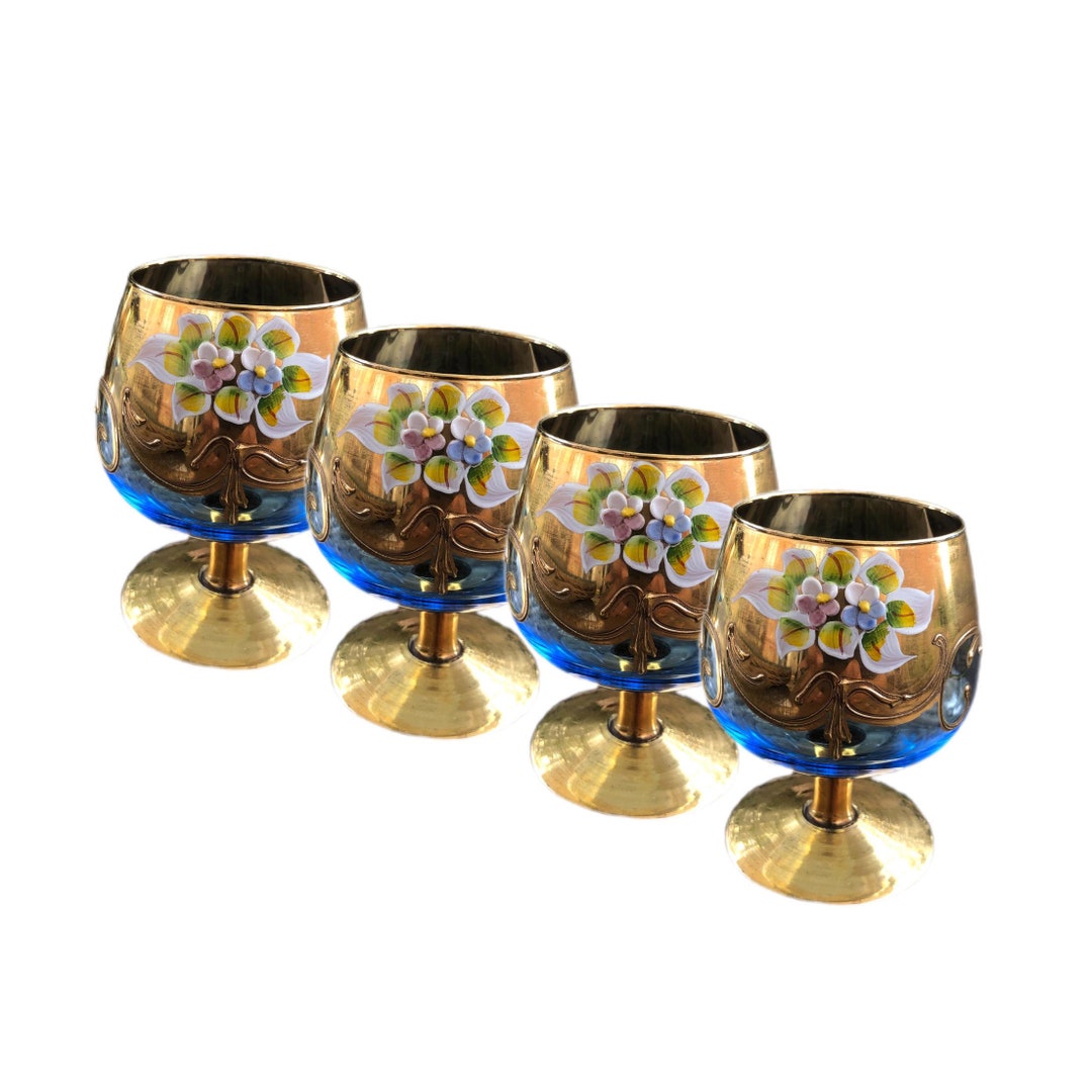Czech Bohemian Crystal Cognac Brandy Snifter, Set of 4, Mint, Sapphires ...