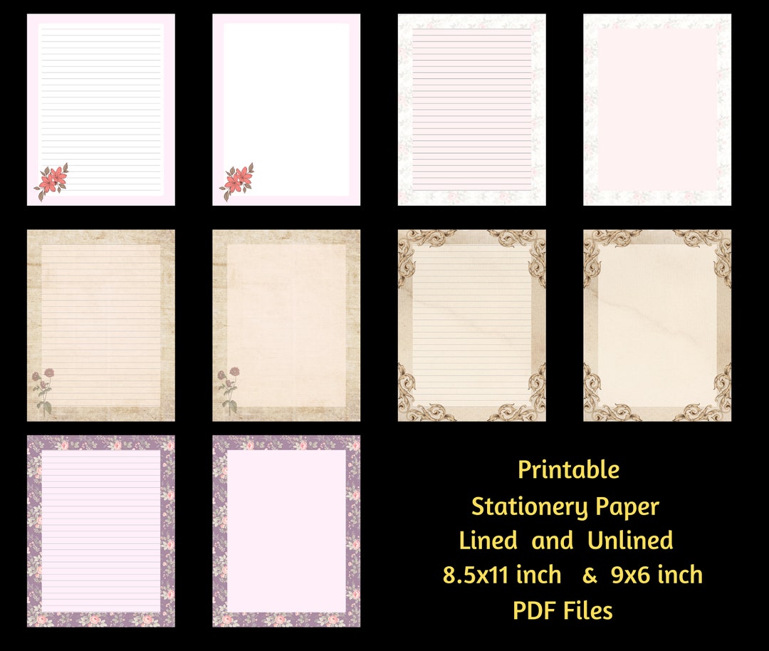 Vintage Printable Stationery, Digital Download, Lined Paper, Unlined ...