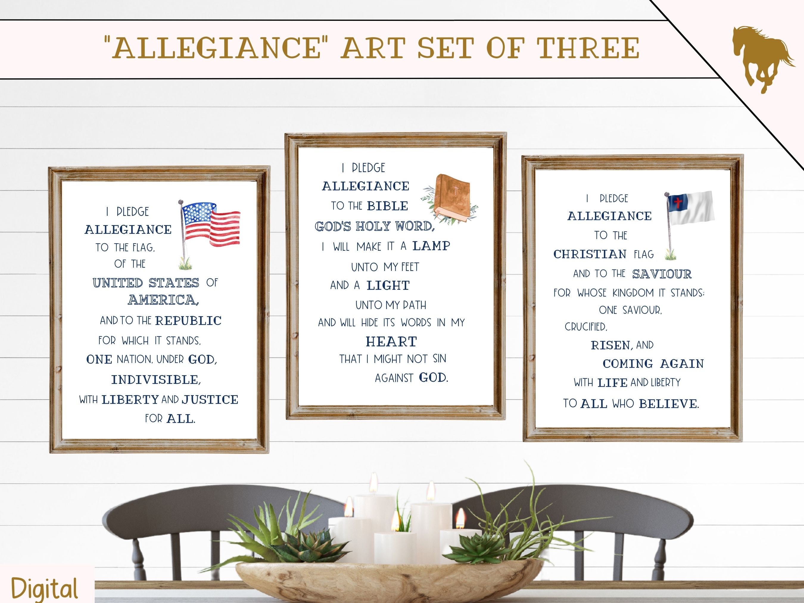 Allegiance Wall Art Set, Pledge of Allegiance, Christian Flag Pledge of ...