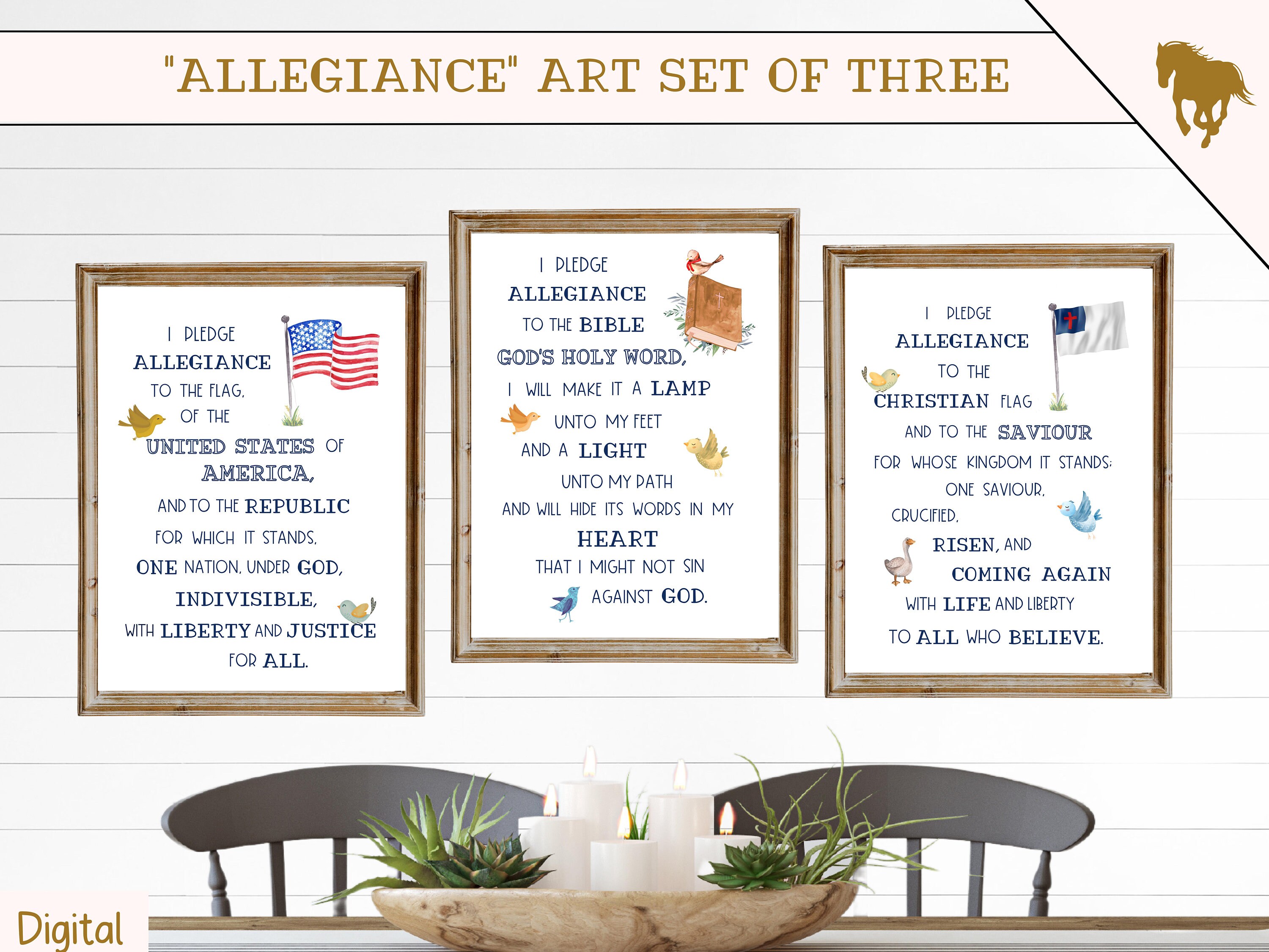 Allegiance Wall Art Set, Pledge of Allegiance, Christian Flag Pledge of ...
