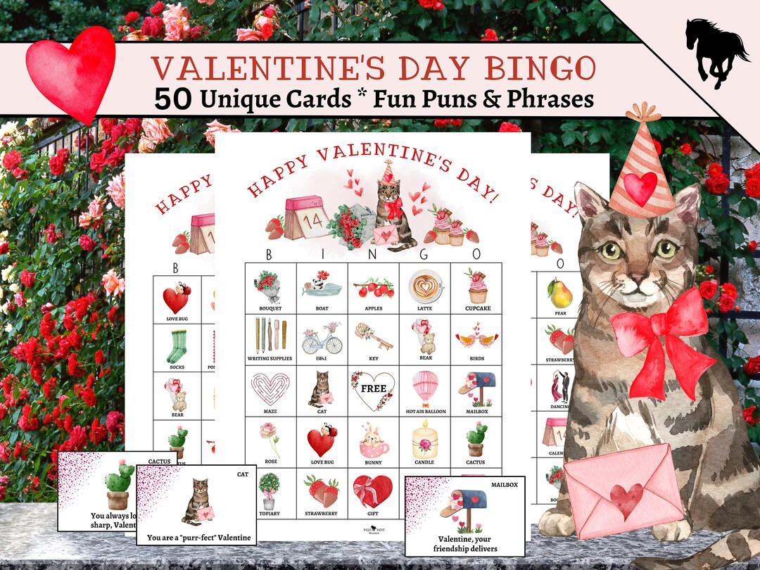 Valentine's Day Bingo, Fun Valentine's Day Bingo, Love Bingo, Valentine ...