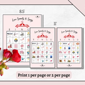 Love Sonnets and Songs Bingo, Valentine's Bingo, Engagement Bingo ...