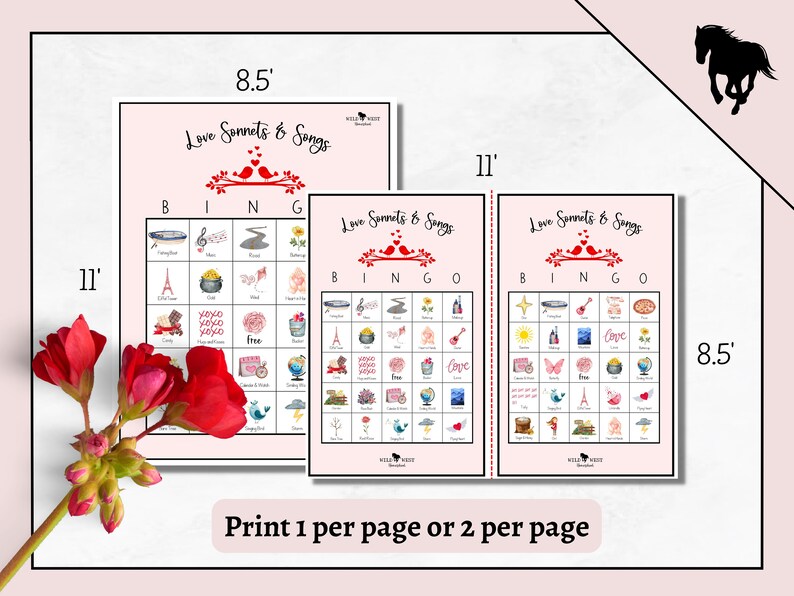 Love Sonnets and Songs Bingo, Valentine's Bingo, Engagement Bingo ...