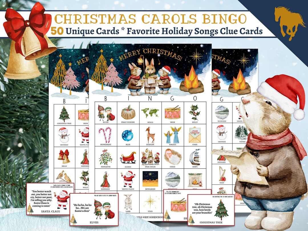 Christmas Carols Bingo, Christmas Music Bingo, Fun Christmas Bingo ...