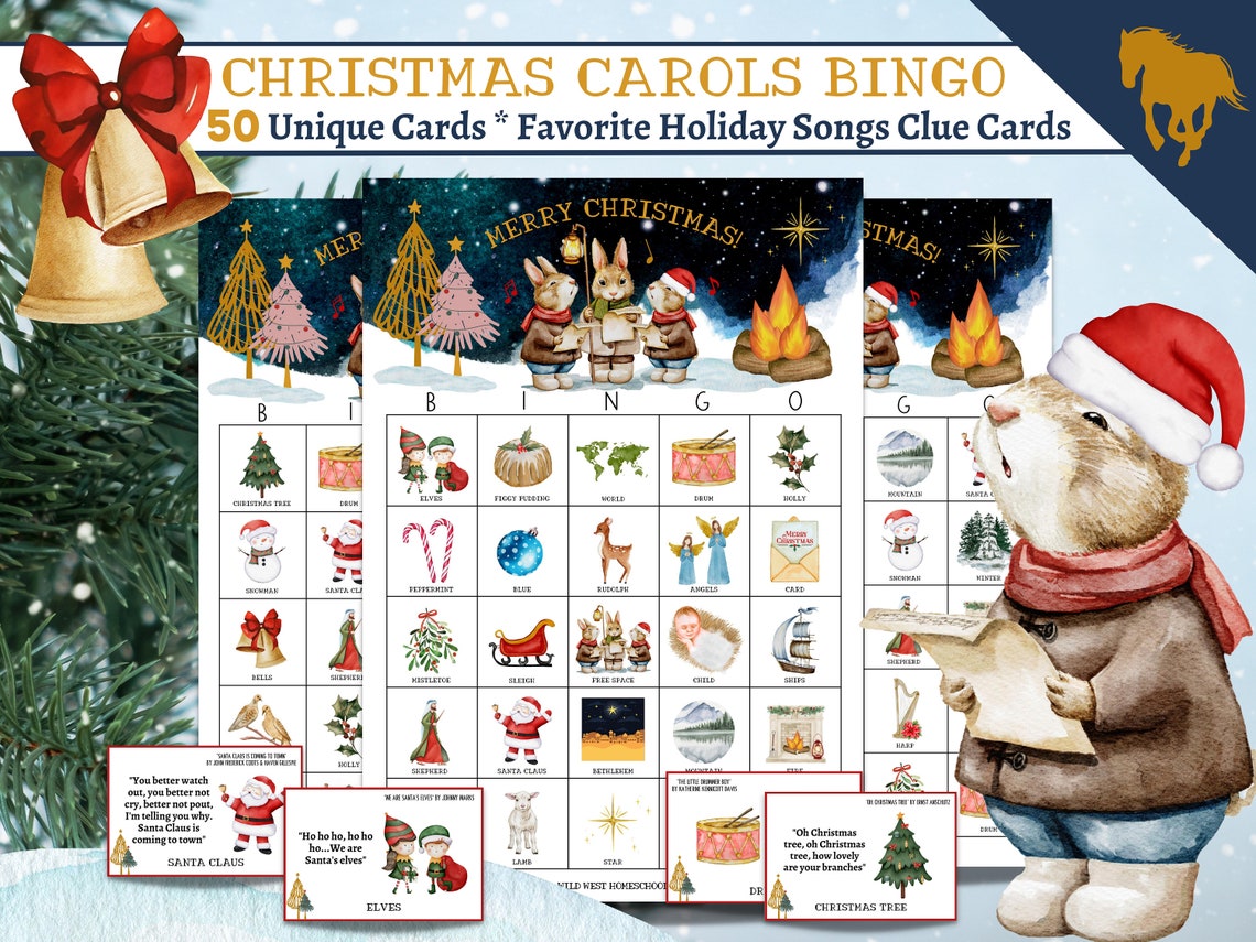 Christmas Carols Bingo, Christmas Music Bingo, Fun Christmas Bingo ...