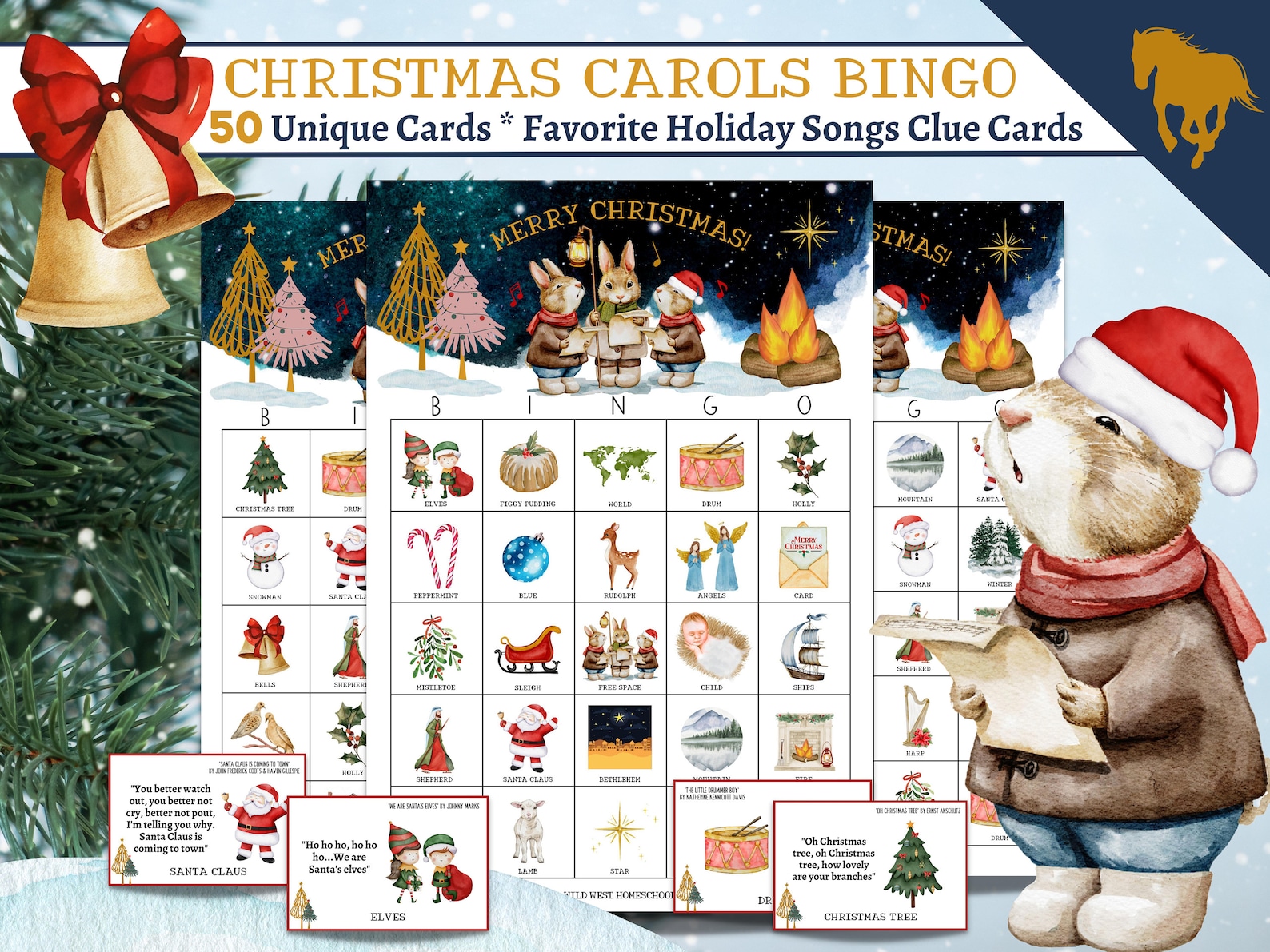 Christmas Carols Bingo, Christmas Music Bingo, Fun Christmas Bingo ...