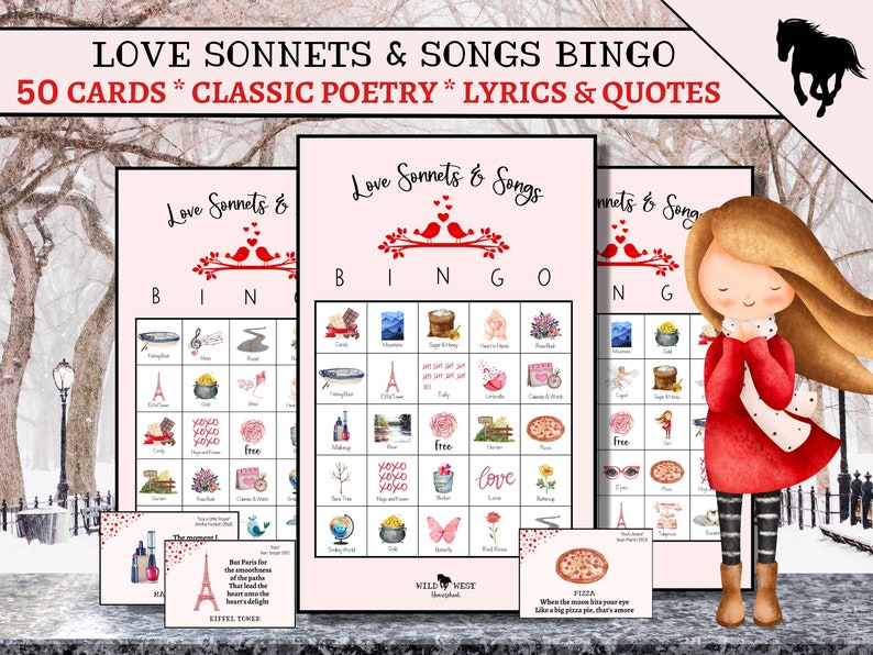 Love Sonnets and Songs Bingo, Valentine's Bingo, Engagement Bingo ...
