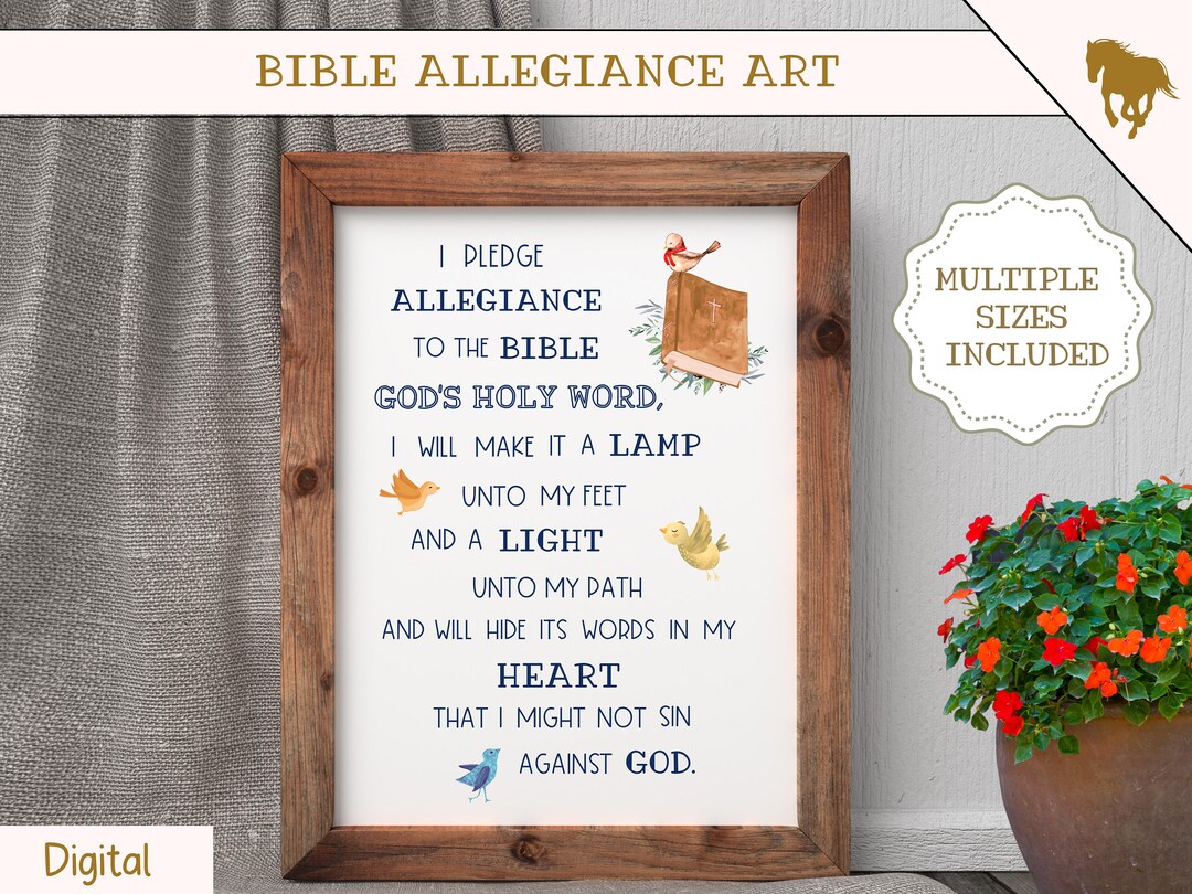 Bible Allegiance Art, Pledge of Allegiance Bible Art, Religious Wall ...