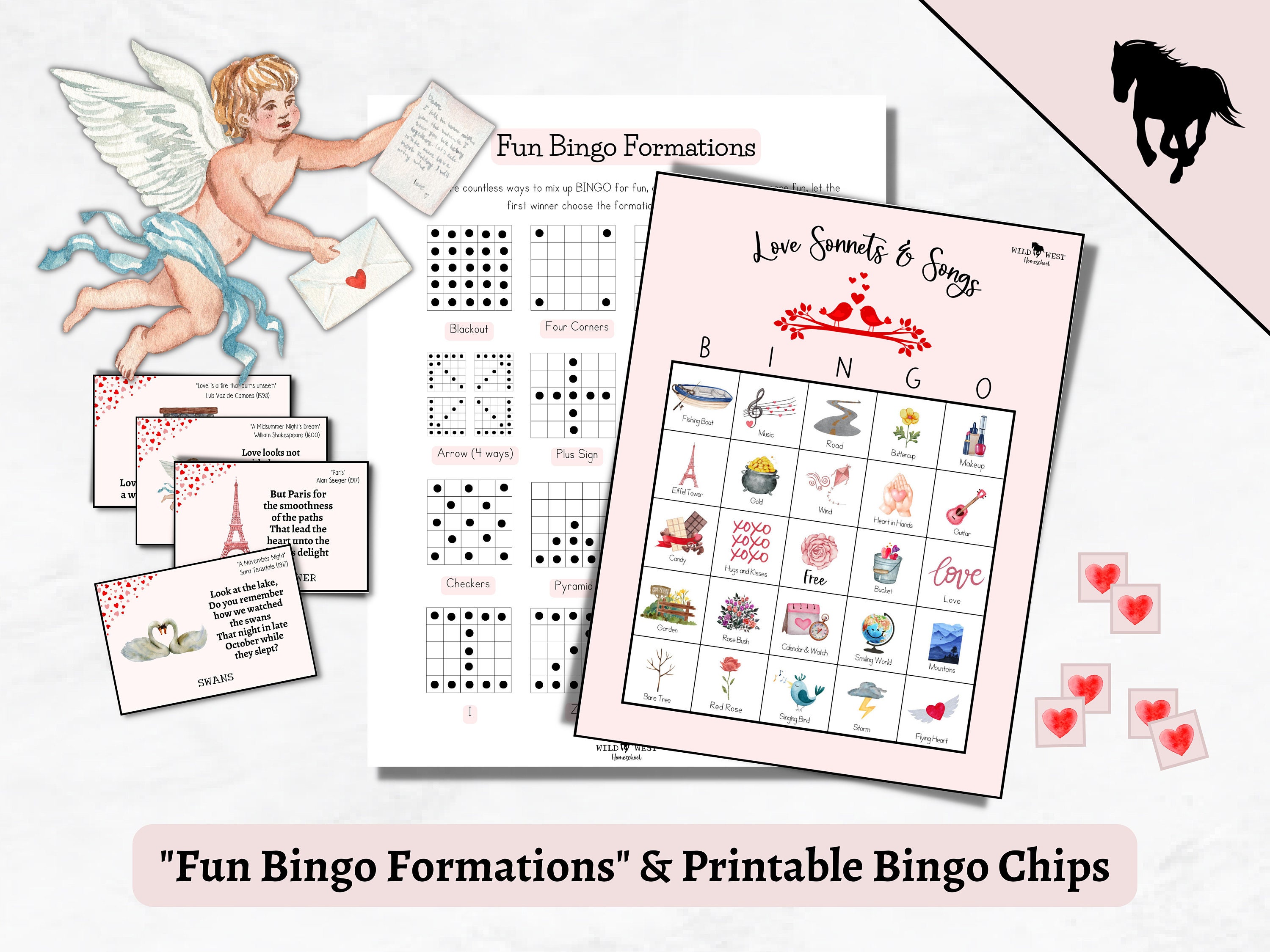 Love Sonnets and Songs Bingo, Valentine's Bingo, Engagement Bingo ...