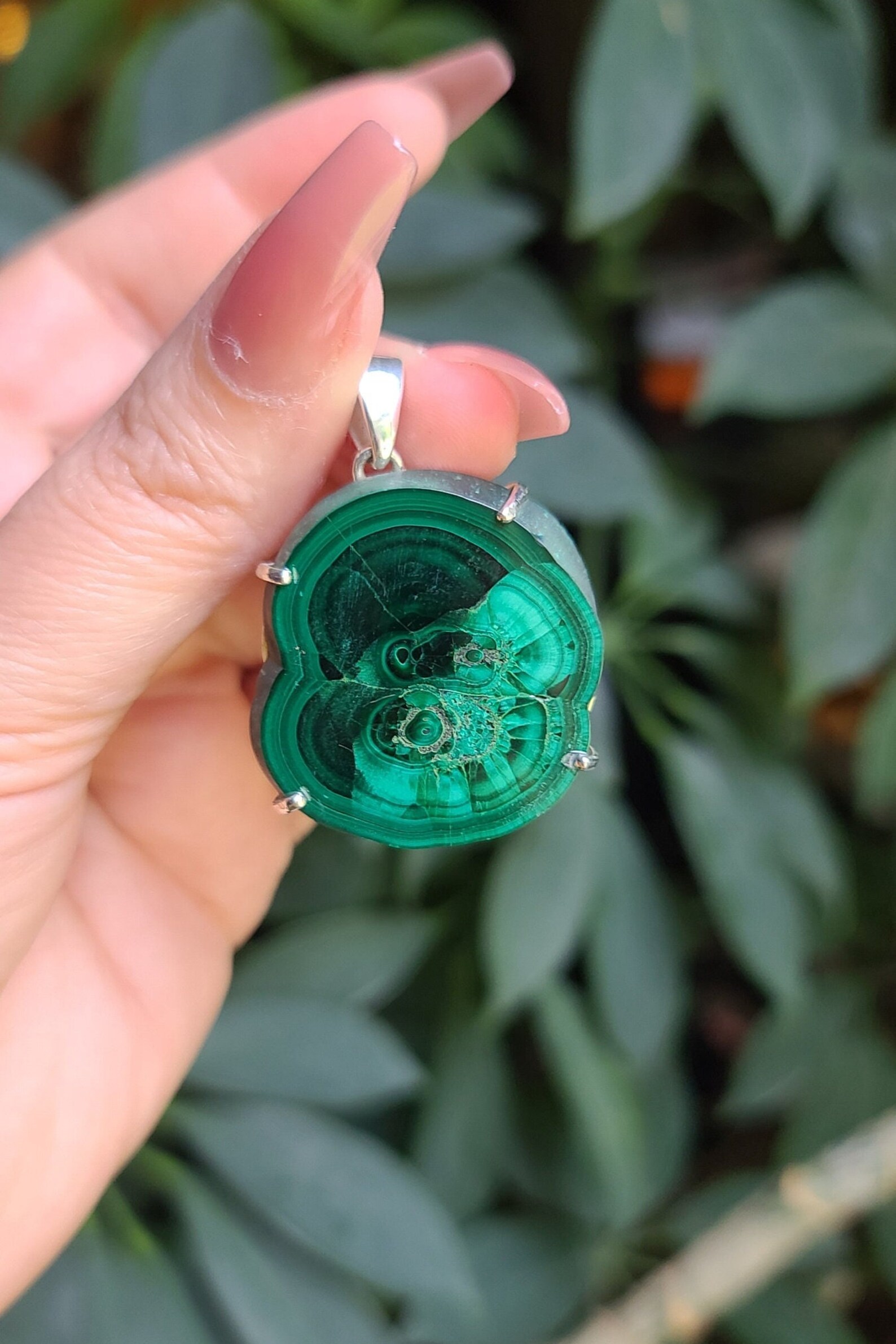 Natural Bullseye Malachite Pendant. Sterling Silver. - Etsy