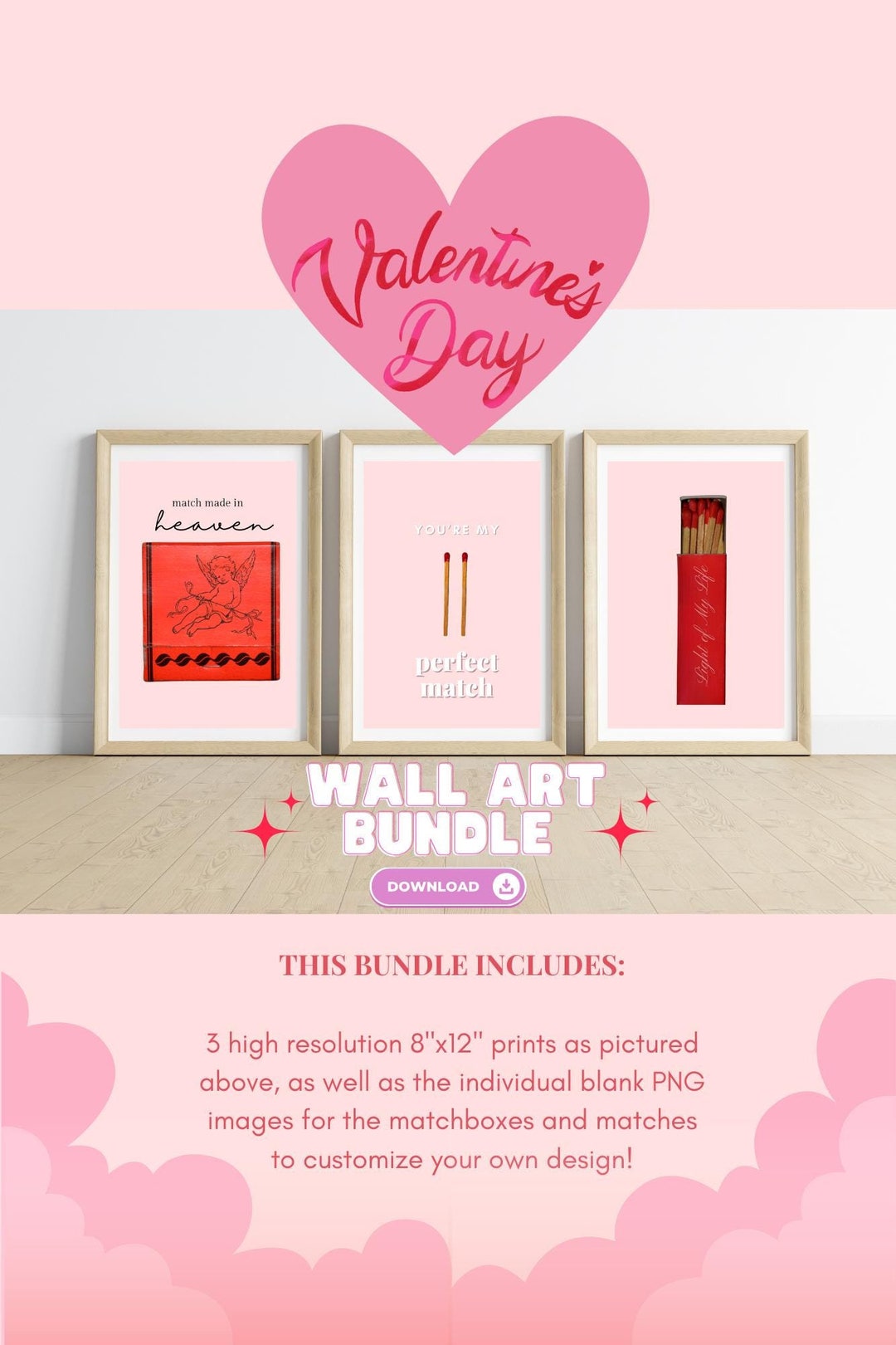 Valentines Day Printable Art Bundle Customizable Canva Template & PNG ...
