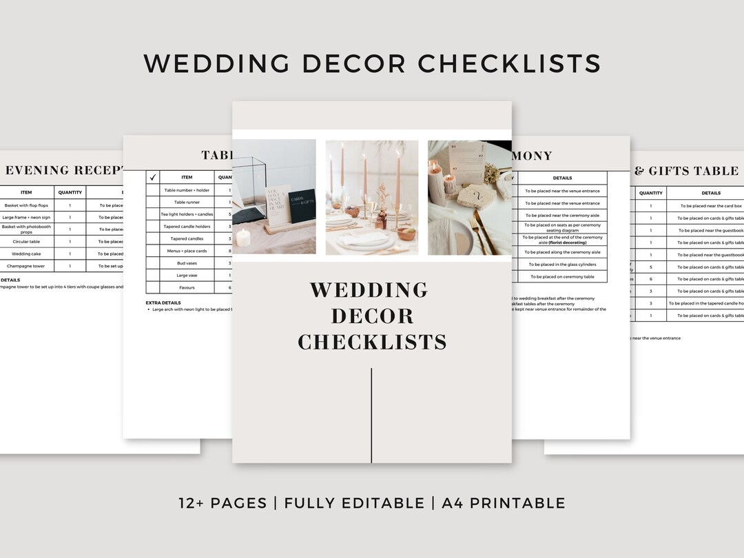 Wedding Decor Checklists | Digital, Customisable, Printable Template ...