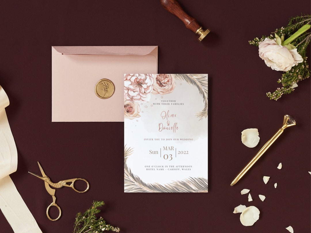 Elegant Blush Wedding Invitation - Personalised Wedding Invitation ...
