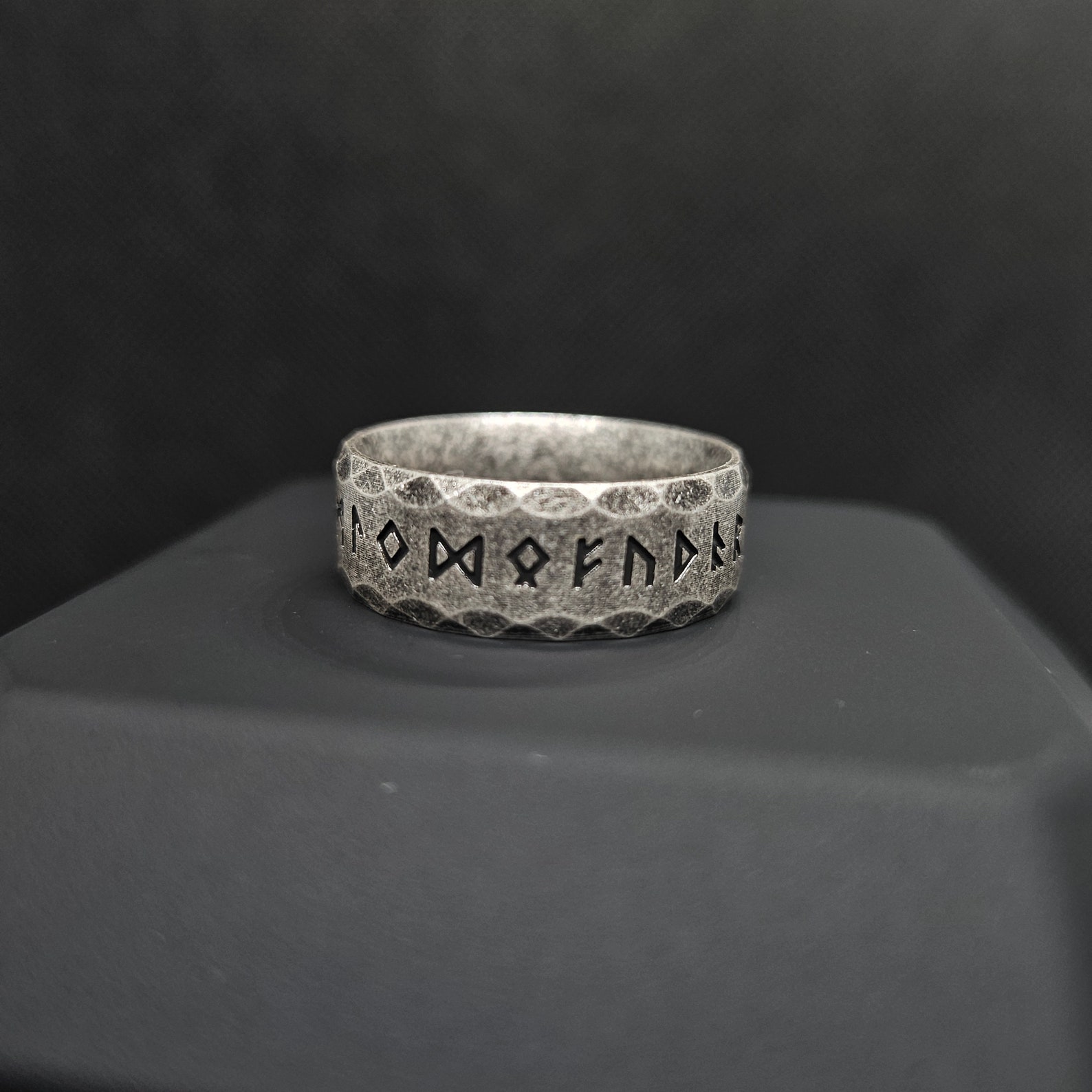 Forged Ring With Viking Runes Nordic Gift for Him Valentines Gift ...