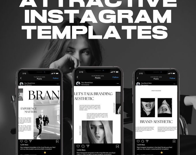 Instagram Templates for Business, Instagram Template Canva, Black and ...