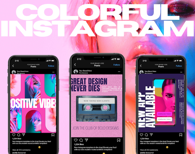 Colorful Instagram Templates for Canva, Social Media Templates ...