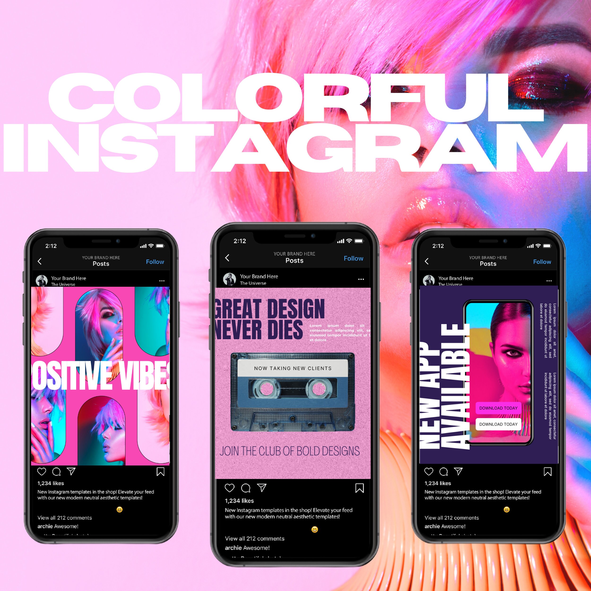 Colorful Instagram Templates for Canva Social Media - Etsy