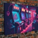 Synthwave Game Room Art, Neon Retro 90s Arcade Room Wall Art, Framed ...