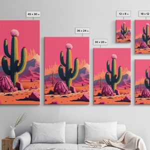 Mexico Cactus Art, Synthwave Pink Art, Framed Canvas Print, Southwest ...