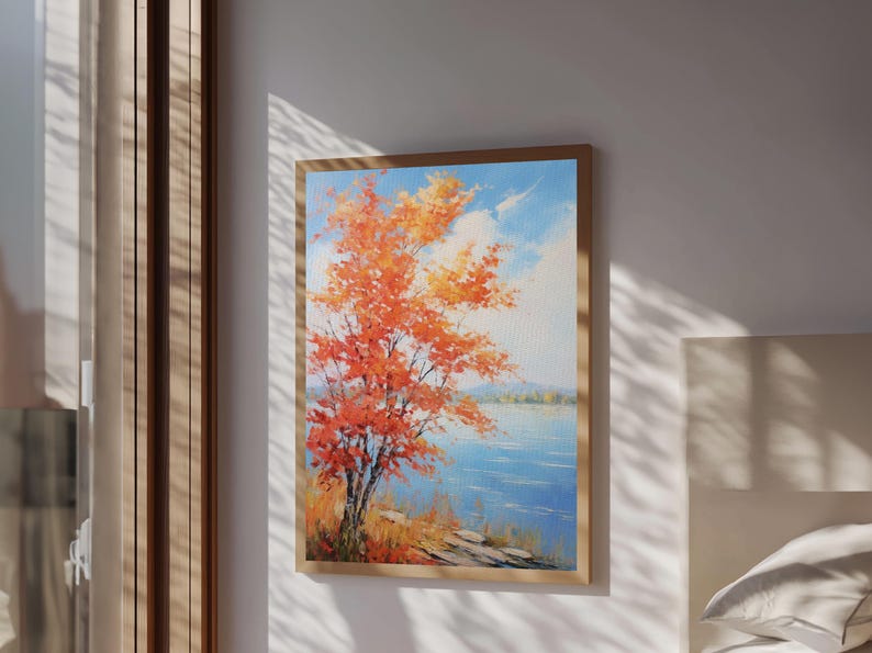 River Wall Art, Fall Art, Trees Wall Art, Landscape Art, Sunset Wall ...