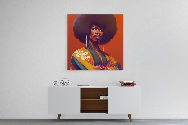 Vintage Style Art Retro 70s Afro Samurai Framed Canvas - Etsy