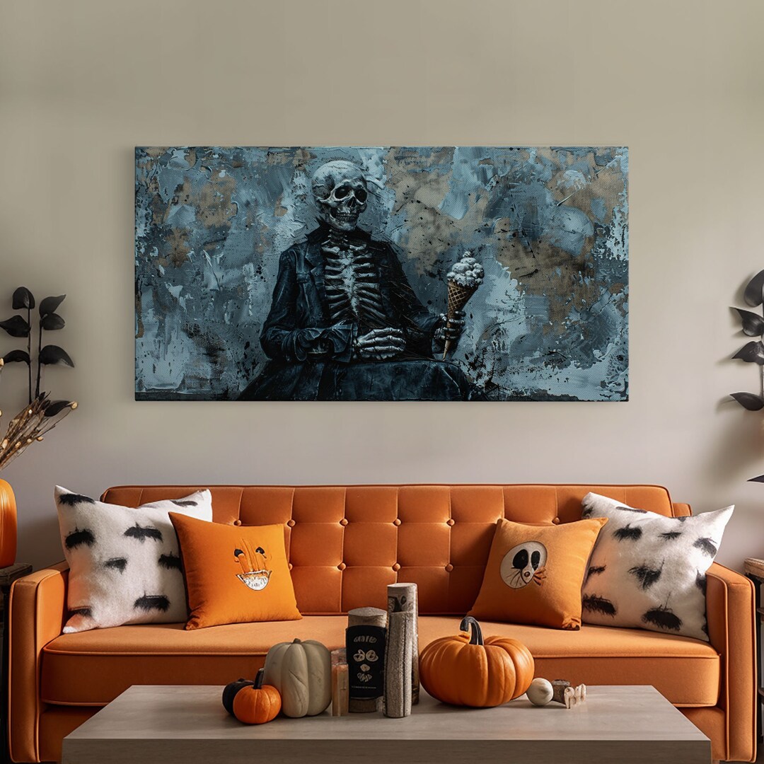 Skeleton Having an Ice Cream Cone, Macabre Wall Art, Framed Canvas ...