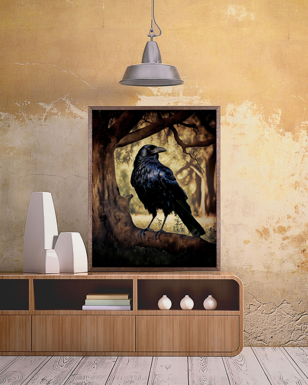 The Raven, Cool Crow Art, Raven in a Forest Portrait, Fine Art Poster ...