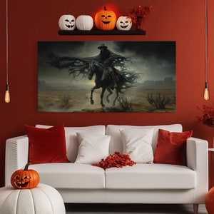 Ghost Cowboy Art, Framed Canvas Print, Halloween Art, Spooky Decor ...
