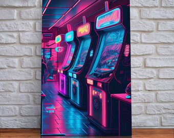 Synthwave Game Room Art, Neon Retro 90s Arcade Room Wall Art, Framed ...