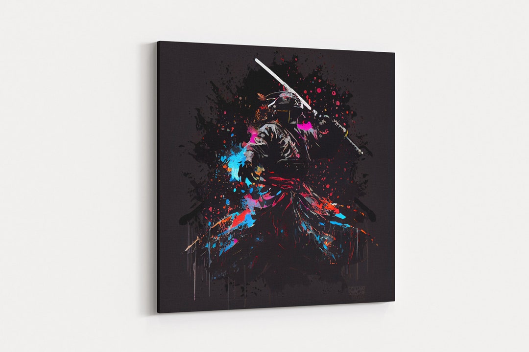 Neon Graffiti Samurai, Splatter Art, Framed Canvas Print - Etsy