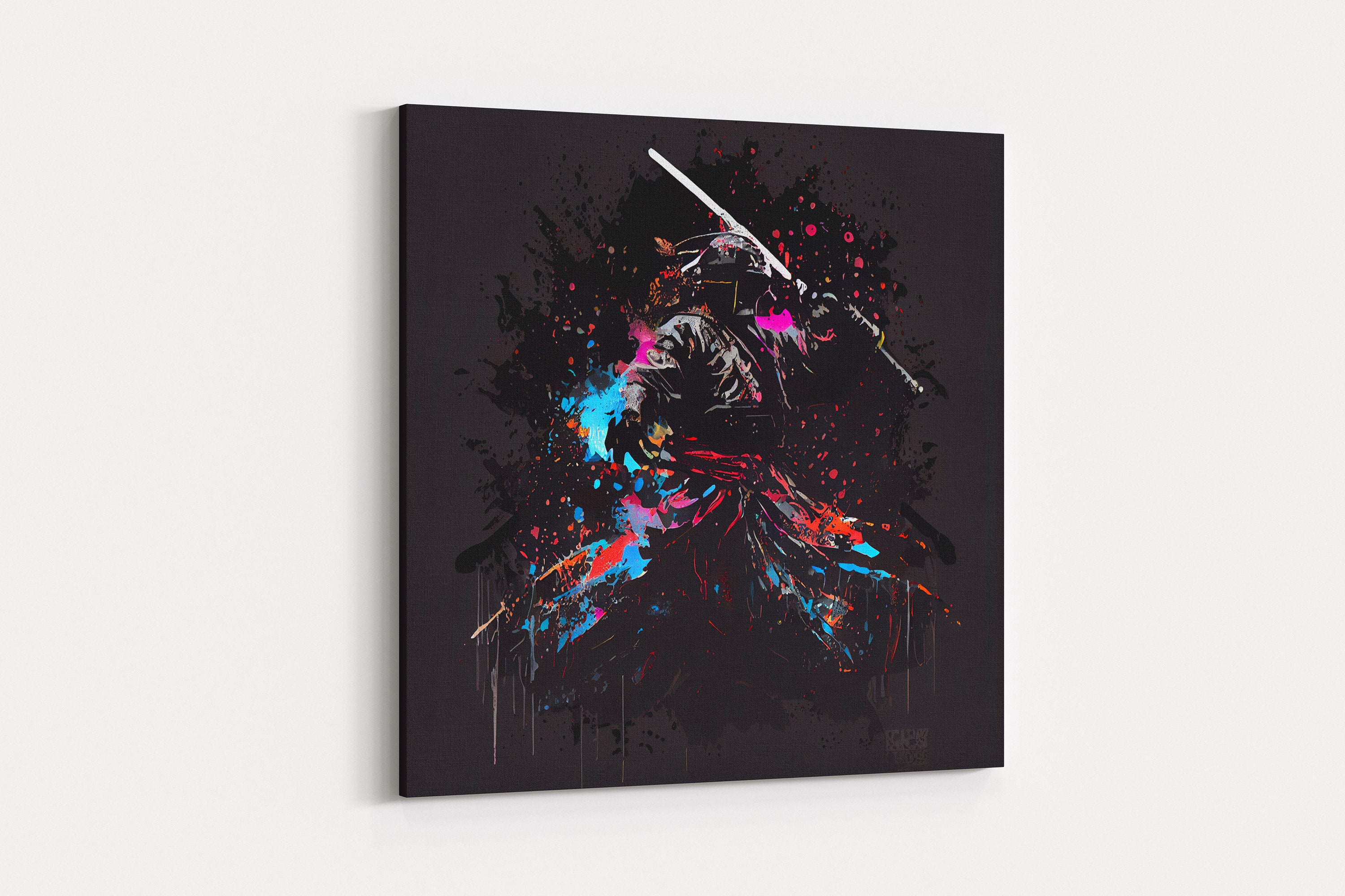 Neon Graffiti Samurai Splatter Art Framed Canvas Print - Etsy