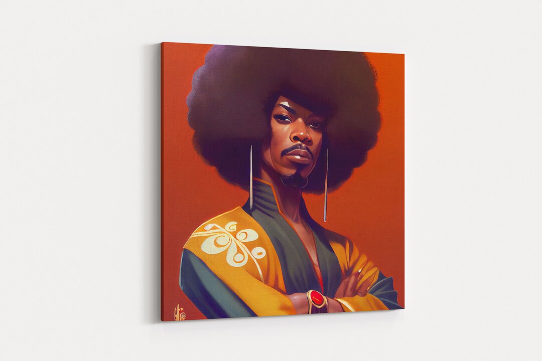 Vintage Style Art, Retro 70s Afro Samurai, Framed Canvas Print, Framed ...