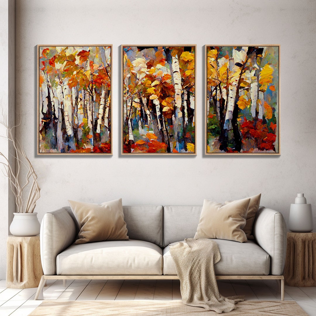 Birch Forest Watercolor, Birch Trees, 3 Piece Wall Art, Ready to Hang ...