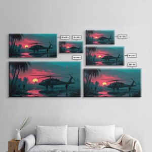 Blackhawk Helicopter Synthwave Sunset - Framed Canvas Print - Operator ...