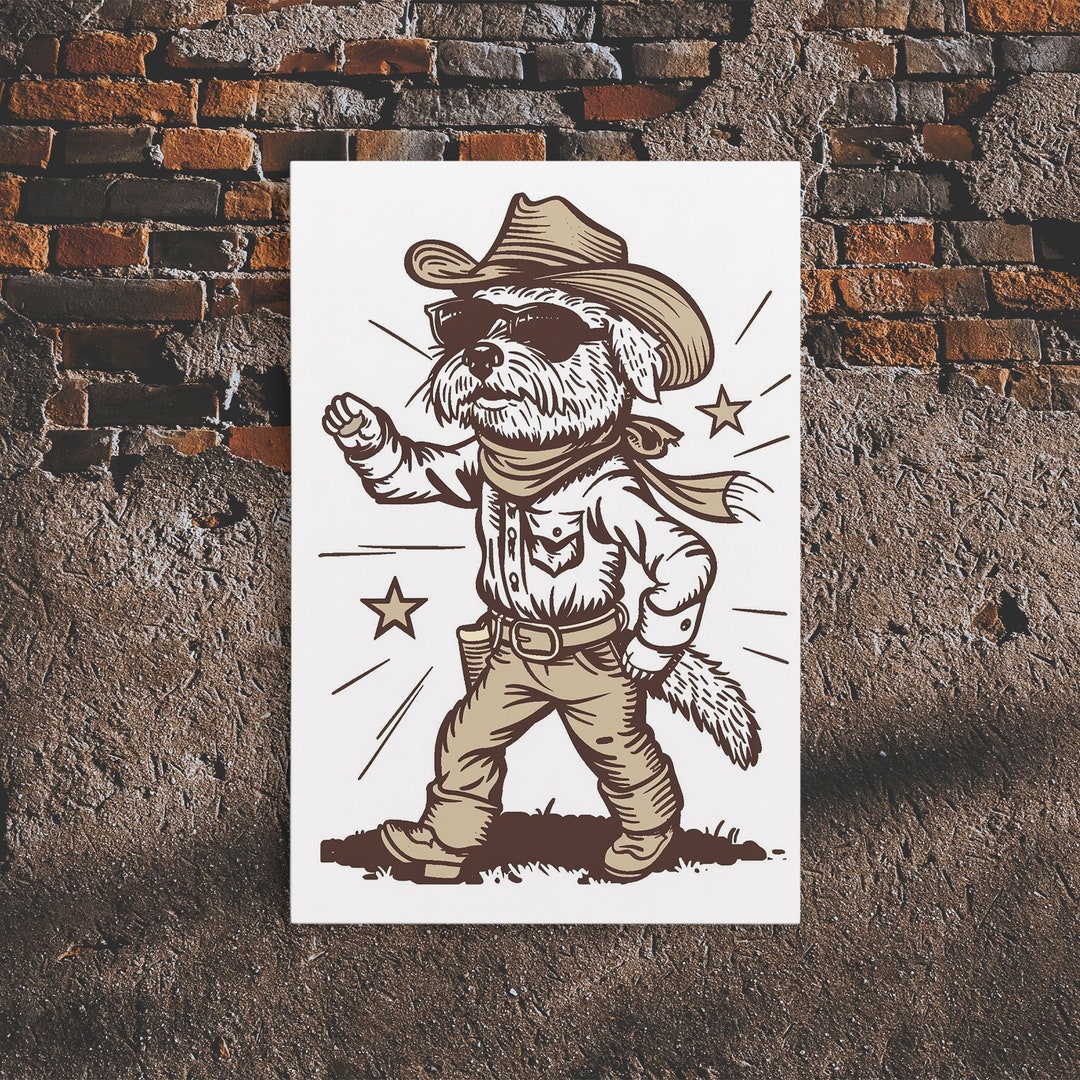 Cowboy Sheriff Dog Print, Puppy Cowboy Art, Framed Canvas Print, Dog ...