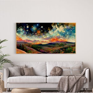 Night Starry Sky Landscape on Canvas Print Colorful Night Sky - Etsy