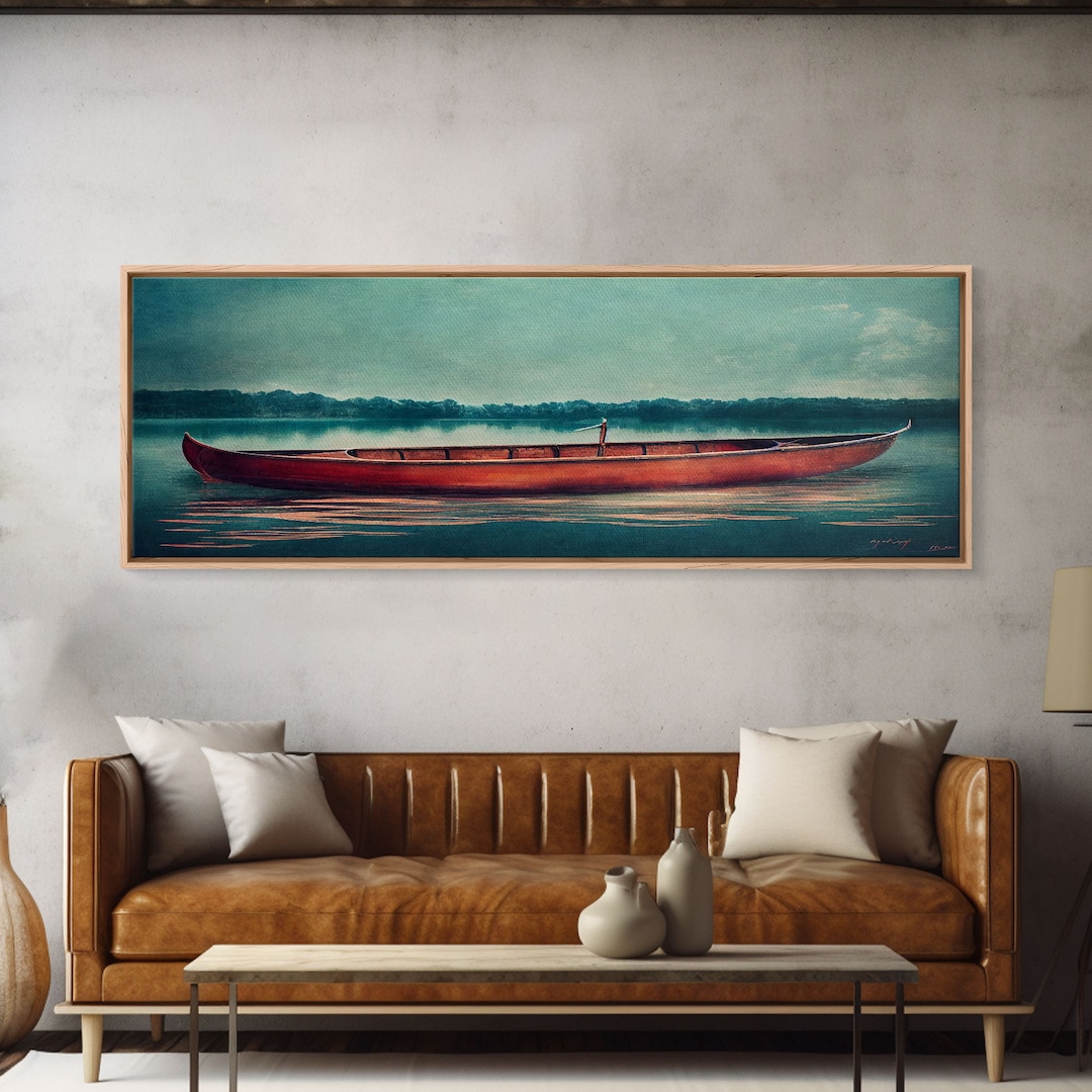 Cool Lakehouse Art, Canoe on the Lake Watercolor, Extra Large Wall Art ...