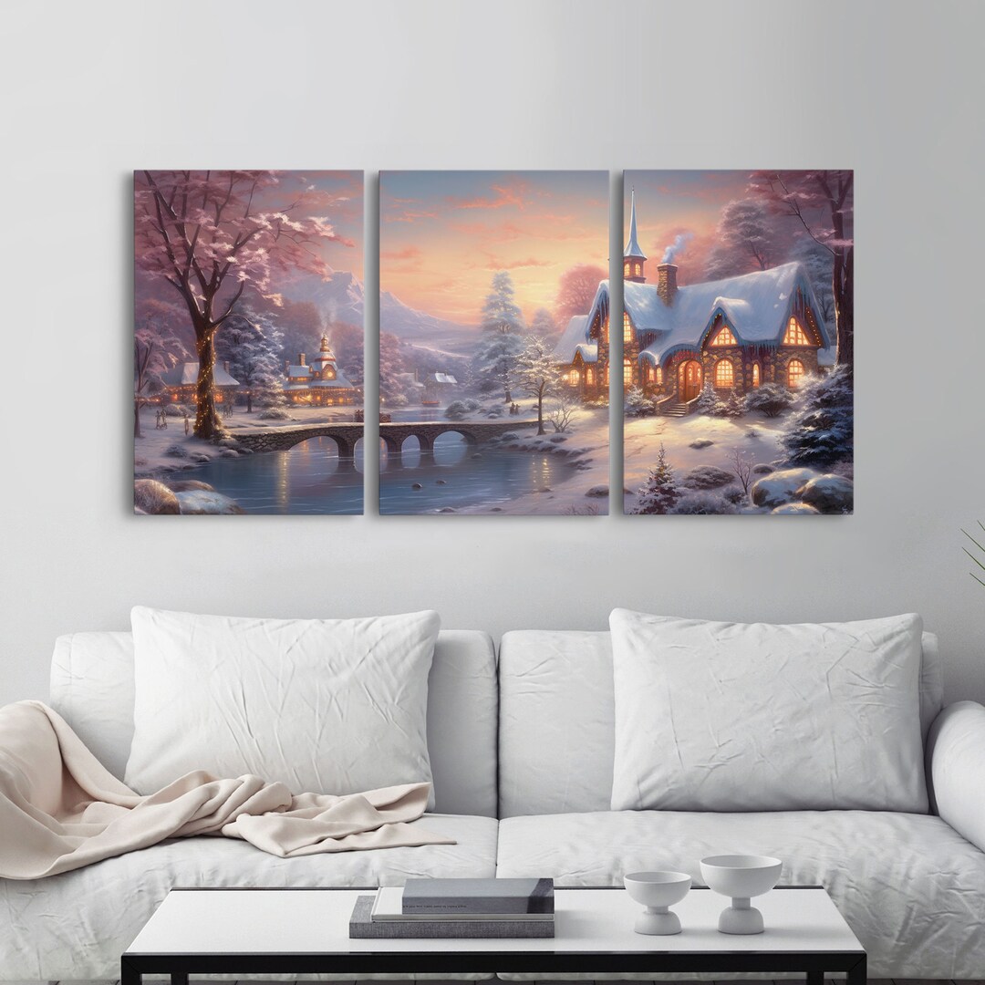 3 Piece Winter Scene, Framed Canvas Prints, Triptych Christmas Painting ...