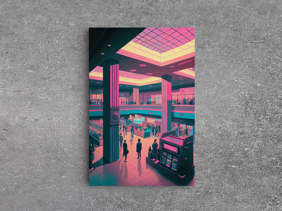 Monument to Capitalism, Retro 80's Mall Art, Framed Canvas Print ...