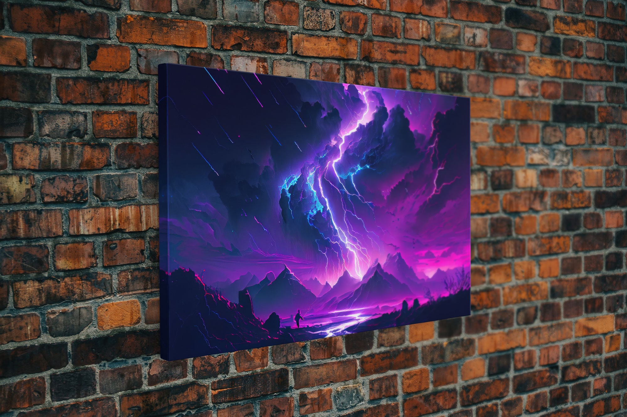 The Lightning Storm Framed Canvas Print Synthwave Style - Etsy