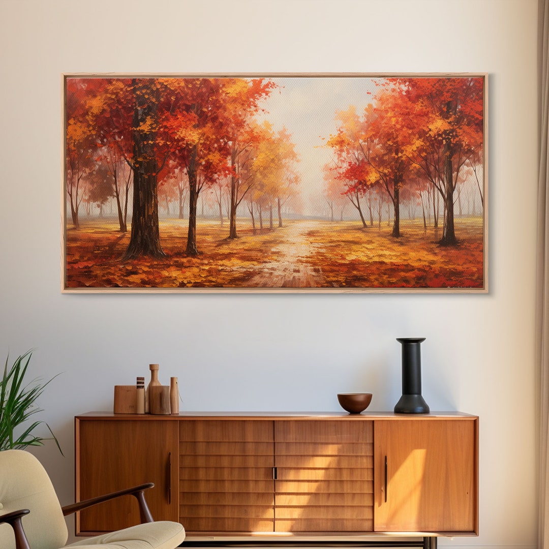 Fall Decor, Beautiful Forest in Early Autumn, Landscape Framed Canvas ...