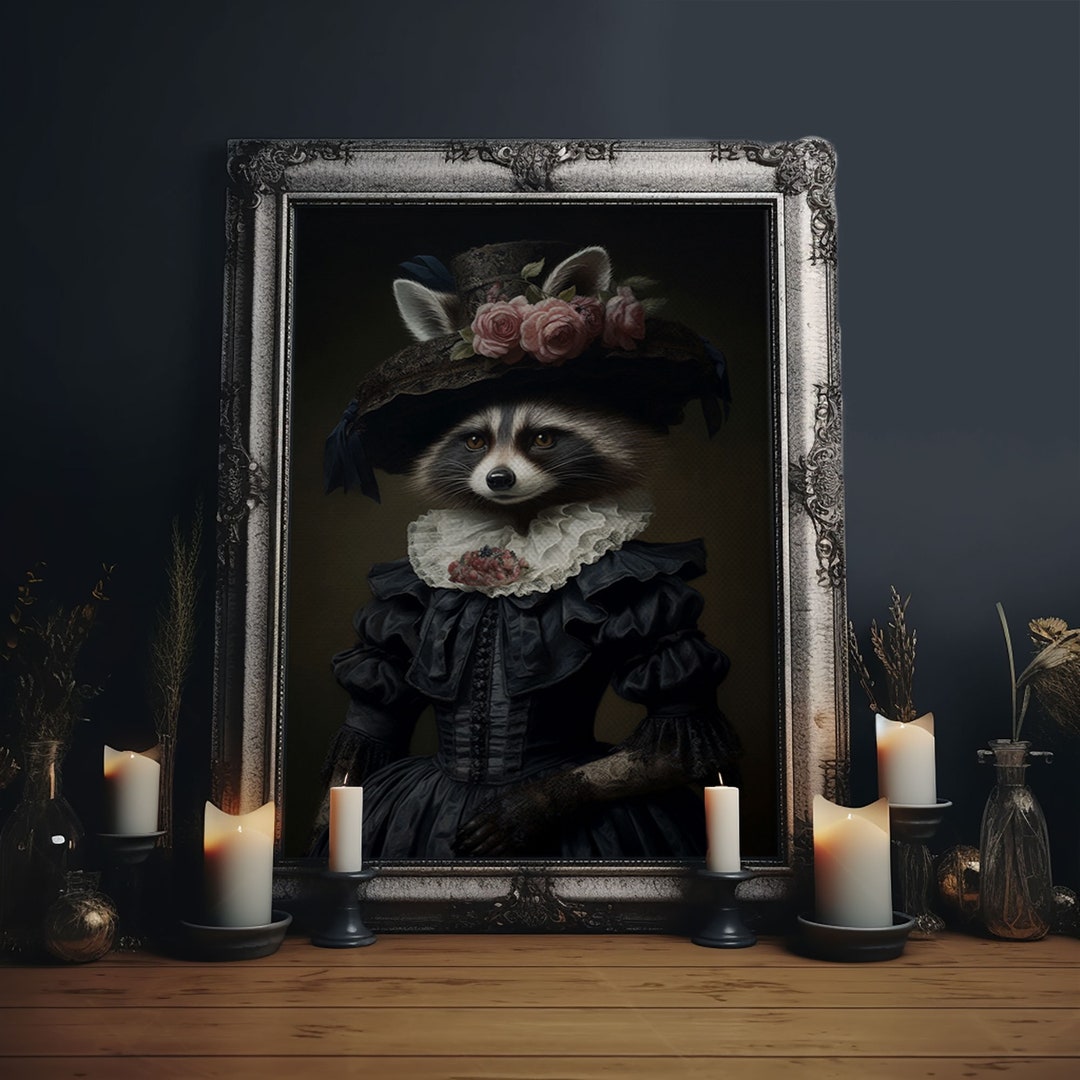 Fancy Victorian Lady Racoon, Framed Canvas Print or Canvas, Victorian ...