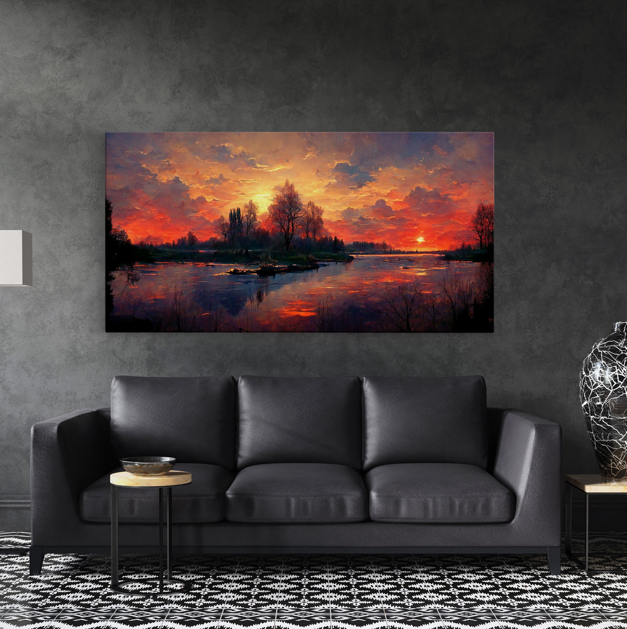 Lake Sunset Oil Painting on Canvas Canvas Print Ready to - Etsy