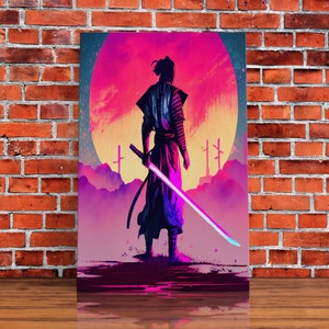 Synthwave Samurai Cyberpunk Samurai Art Framed Canvas Print - Etsy
