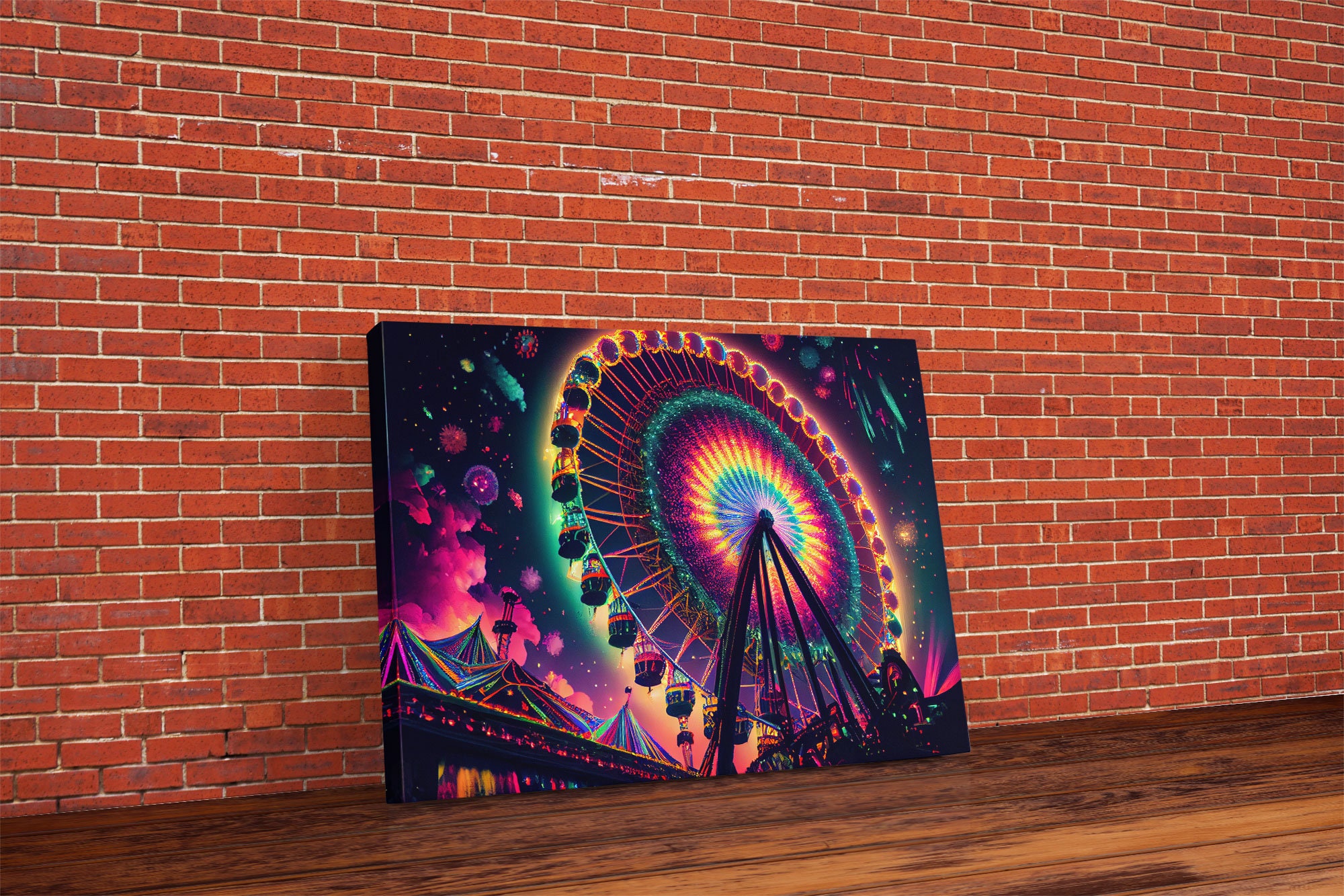 Colorful Boardwalk Art Neon Lit Night Time Ferris Wheel - Etsy