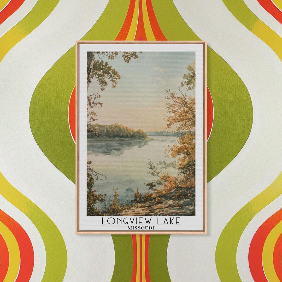 Longview Lake Missouri Travel Poster Framed Canvas Print, Gorgeous ...