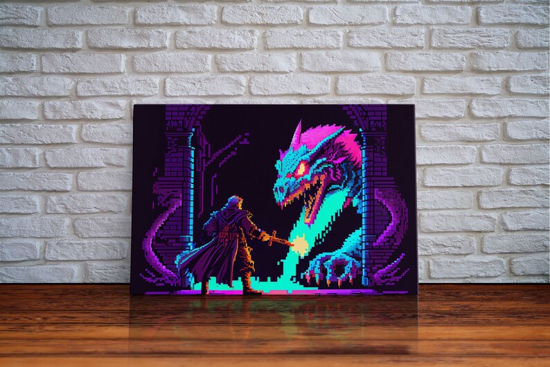 Wizard VS Hydra RPG Pixel Art Vaporwave Aesthetic Video Game - Etsy