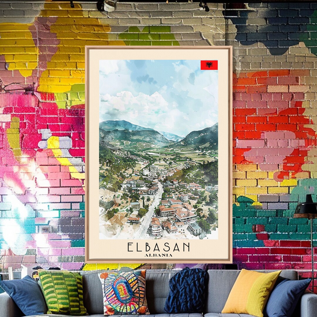 Elbasan, Albania Framed Canvas Print. Mountain Charm Wall Art for ...