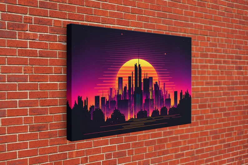 Outrun Style Futuristic Cyberpunk City Skyline at Sunset - Etsy