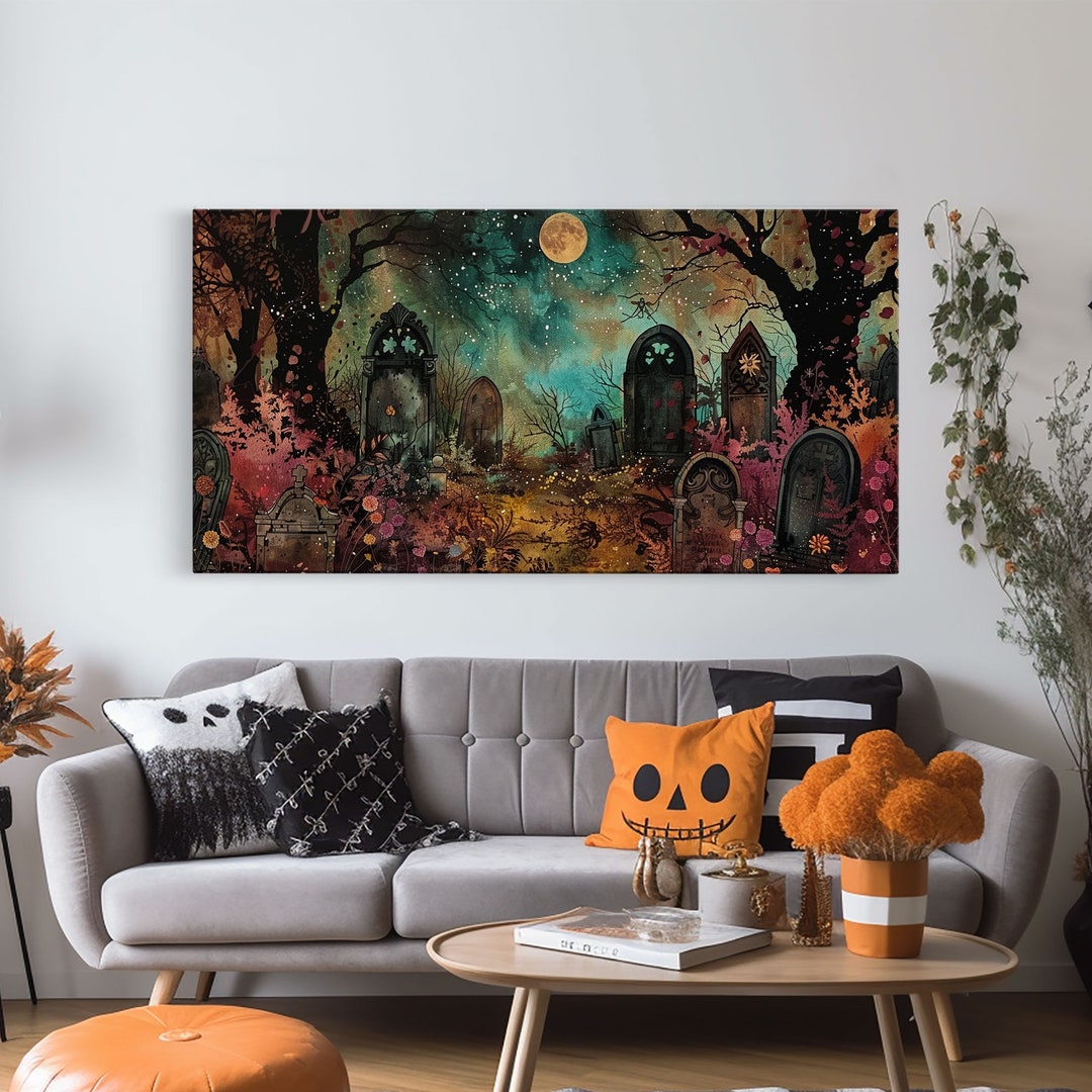 Spooky Cottagecore Mashup, Halloween Decor, Framed Canvas Print ...